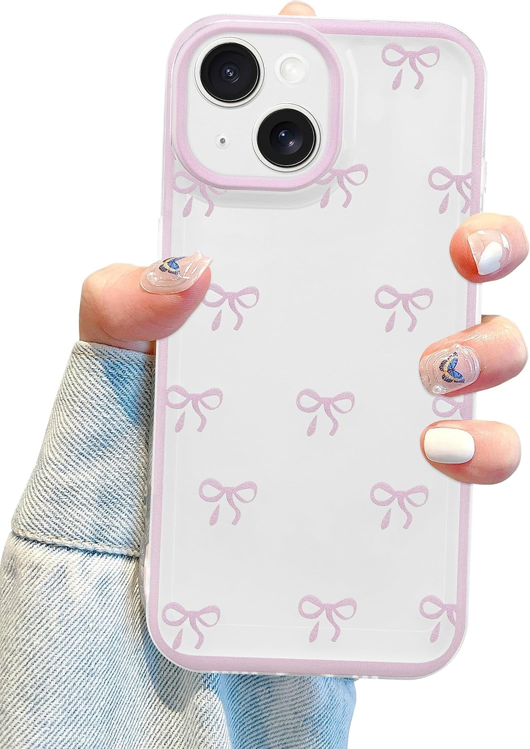 Compatible with iPhone XR Bow Phone Case, Cute Clear Pink Ribbon ...