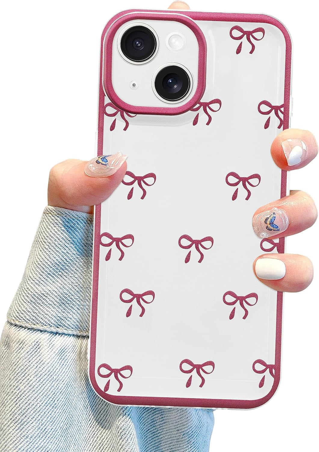 Compatible with iPhone XR Bow Phone Case, Cute Clear Pink Ribbon Bowknot Pattern Aesthetic Soft ...