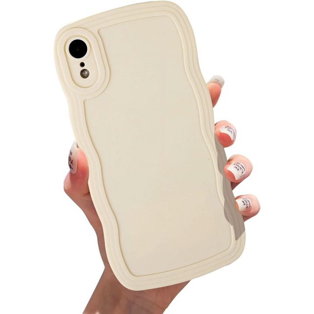 Compatible with iPhone XR Solid Beige Color Case, Cute Aesthetic Curly ...