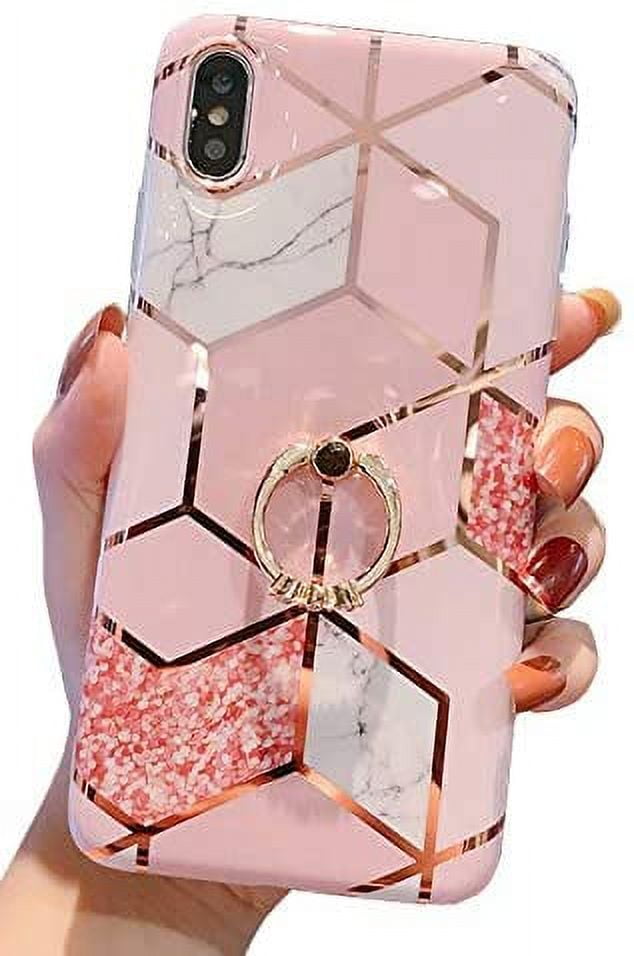 Compatible with iPhone XS Max Case Flower Case Cute Fashion for Men Women Girls with 360 Degree Rotating Ring Kickstand Soft TPU Shockproof Cover Designed for iPhone XS Max 6.5 Inch Brown Floral