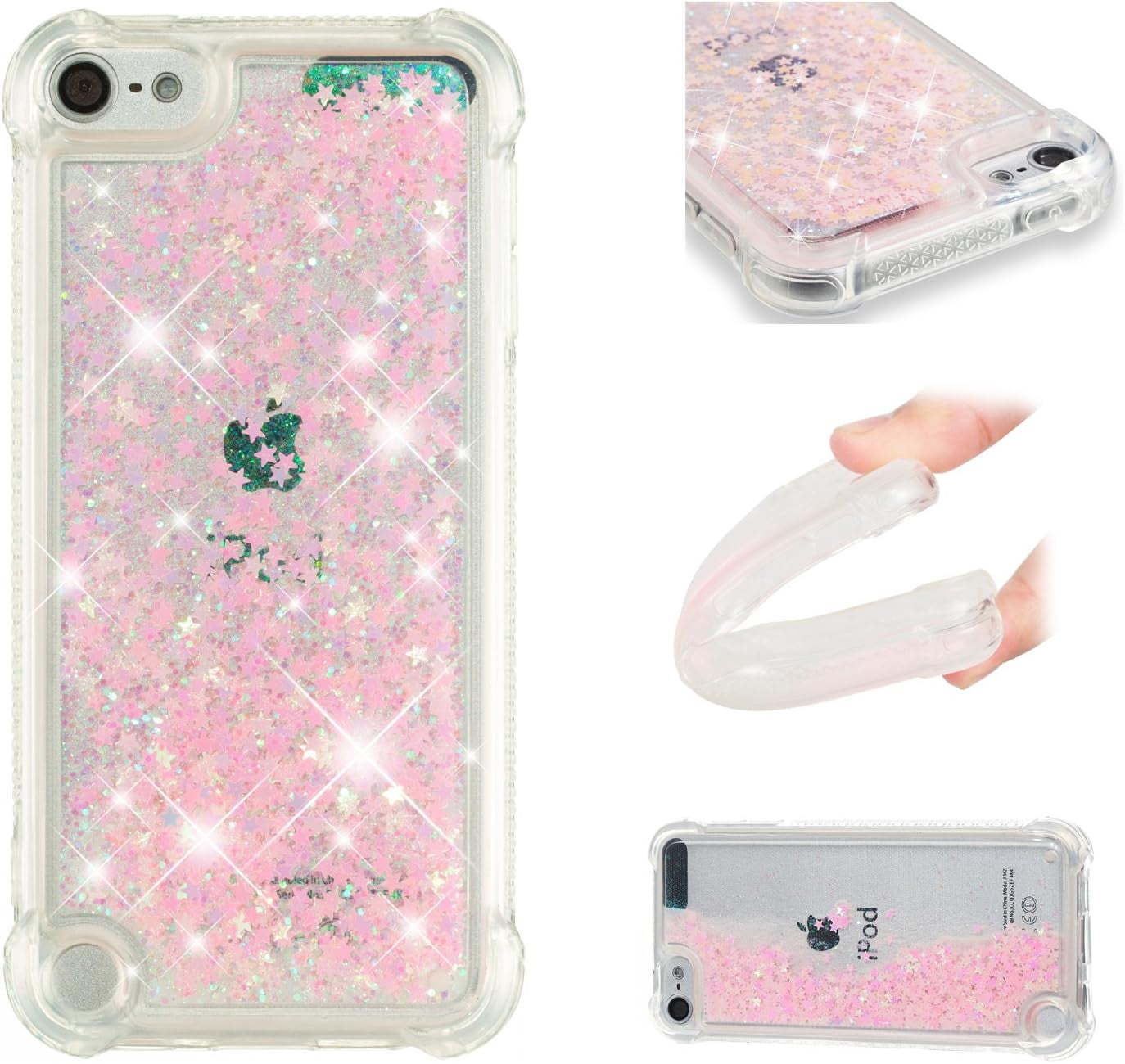 Compatible with iPod Touch 7 Case, Bling Glitter Liquid Case Floating Quicksand Shockproof ...