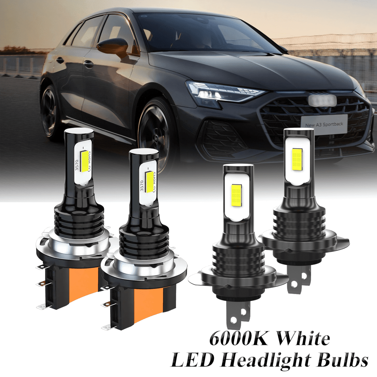 Compatible with Audi A3 2014 2015 2016 – H15 H7 LED Headlight KIT Combo Bulbs(Pack of 4) , 6000K ...