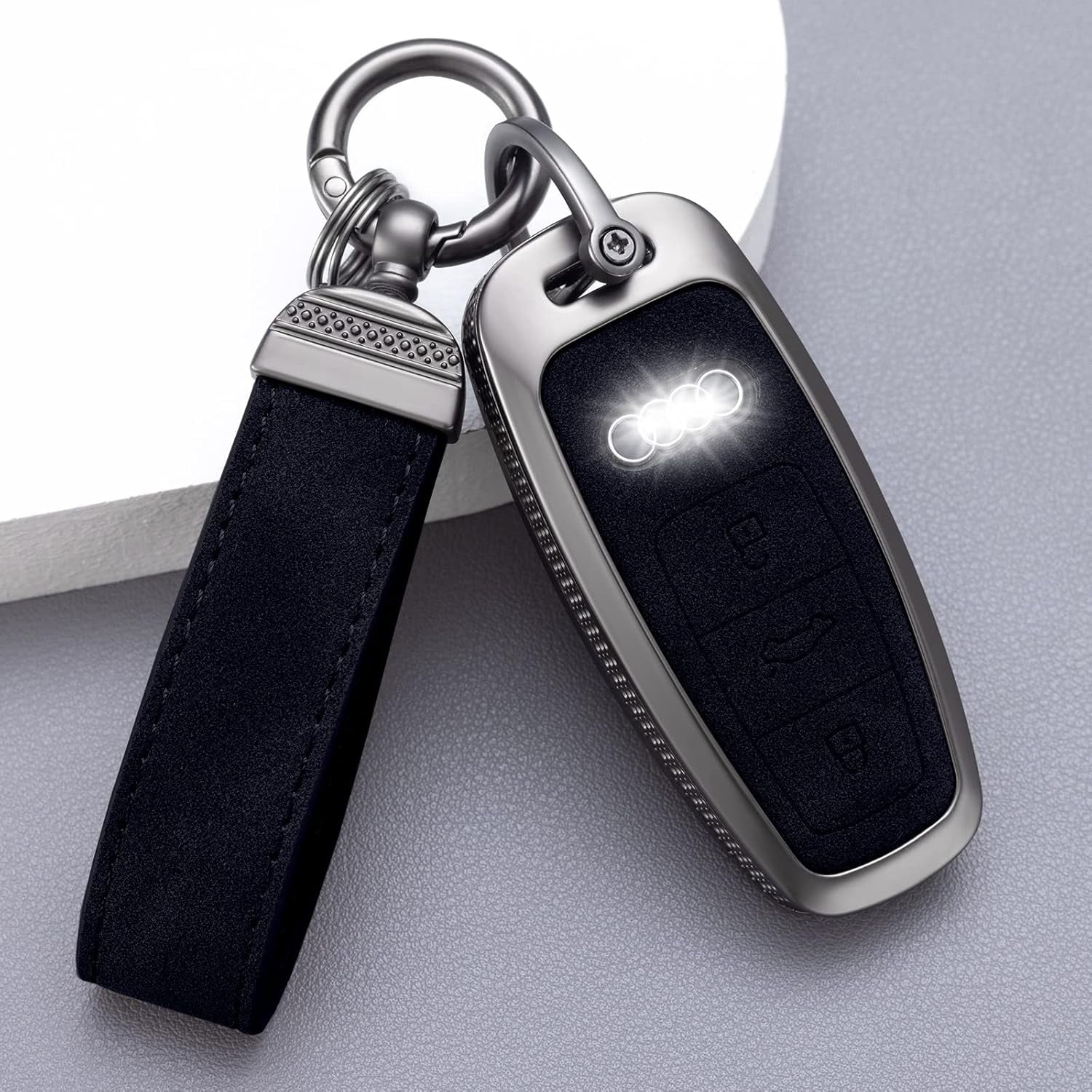 Compatible with Audi Key Fob Cover with Keychain Leather Key Case ...