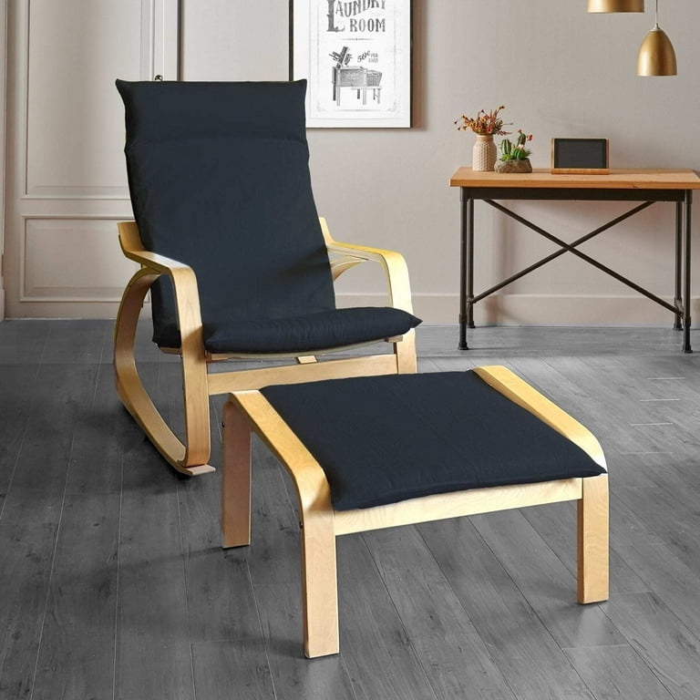 Compatible with IKEA Poang Chair and Footstool Covers Black Linen
