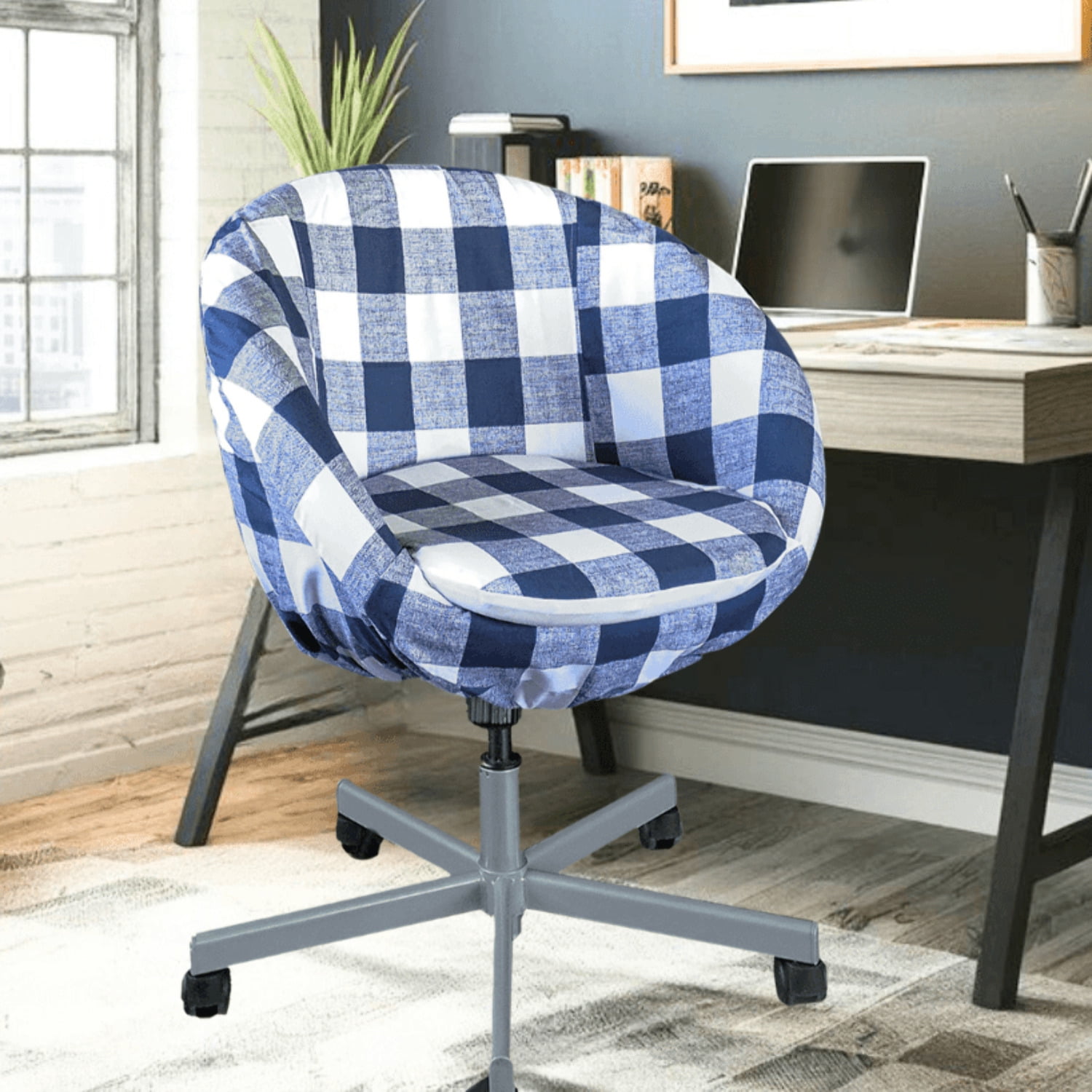 Compatible with IKEA SKRUVSTA, Navy Blue Buffalo Check Chair Slip Cover ...