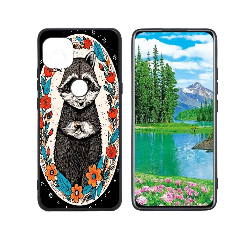 Compatible with Moto One 5G Ace Phone Case, raccoon-floral-animals-462 ...
