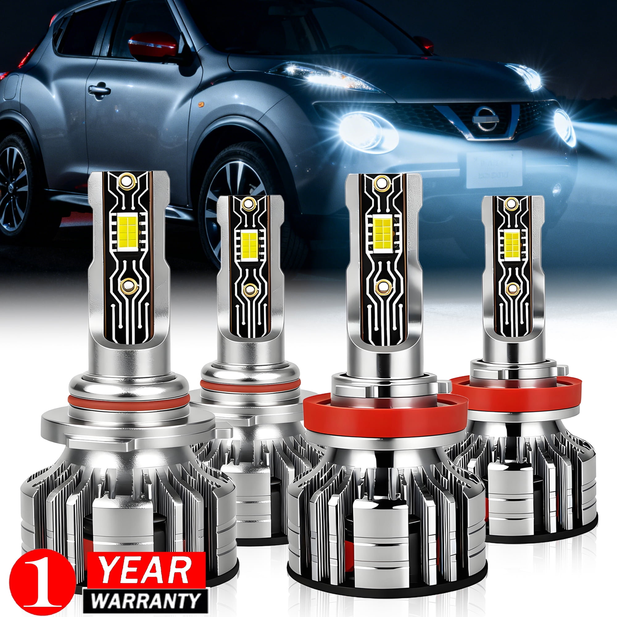 Compatible with Nissan Juke 2015-2017 LED Headlight Value Kit 9005+H11 Hi/Lo Beam 6000K White ...