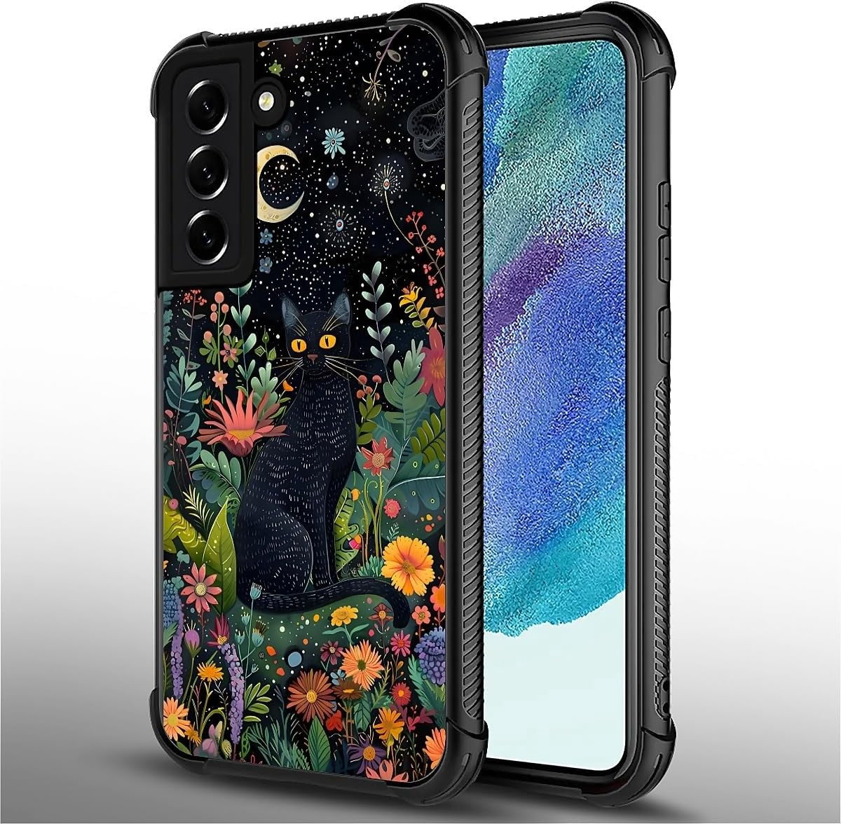 Compatible with Samsung Galaxy S21 FE Case,Moon Flower Cat Pattern S21 ...