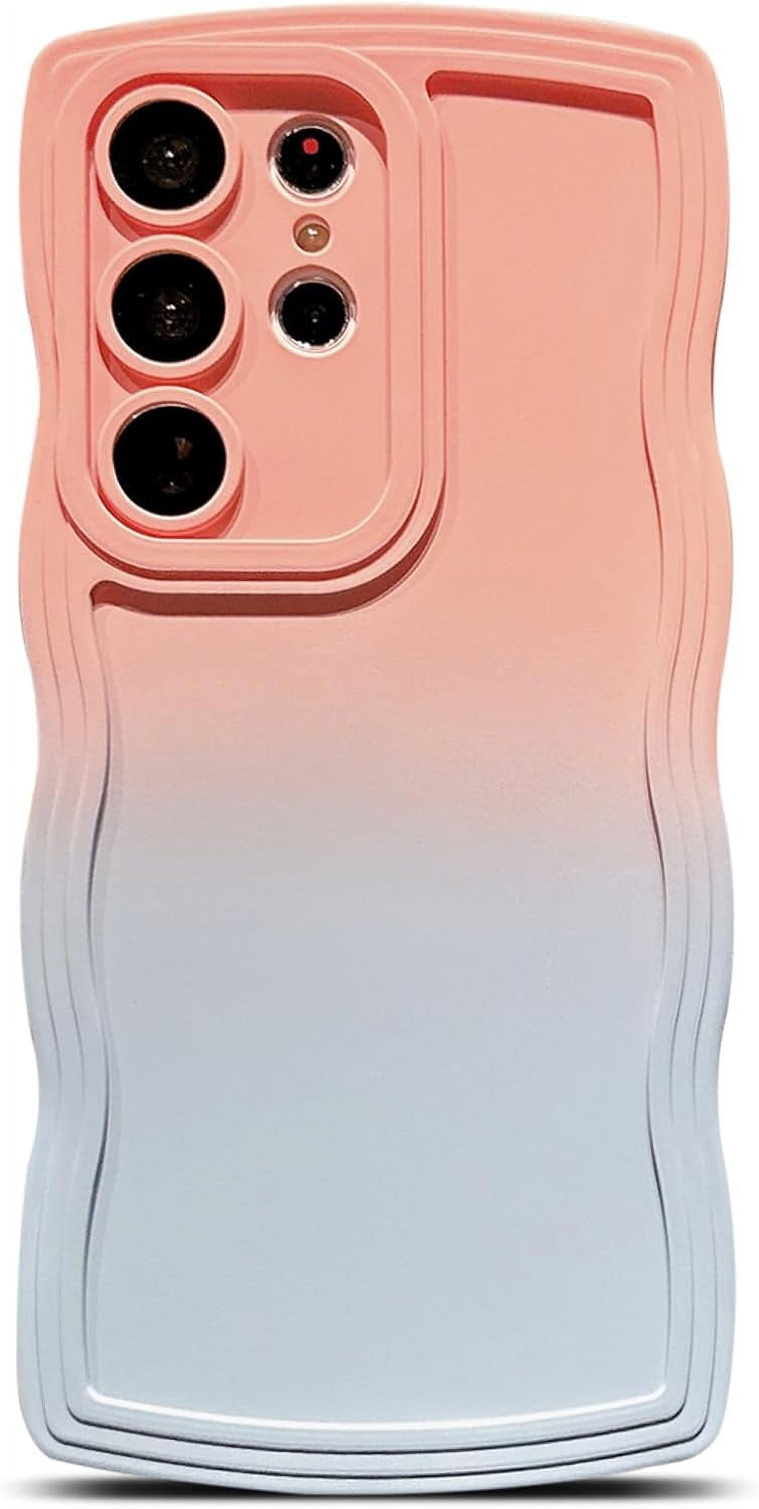 Compatible with Samsung Galaxy S22 Ultra 5G Case,Cute Gradient Color Curly Wave Frame Shockproof ...