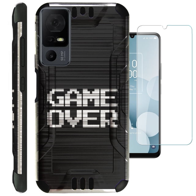 Compatible with TCL 40 XL; Brushed Metal Texture Hybrid Silver Guard ...