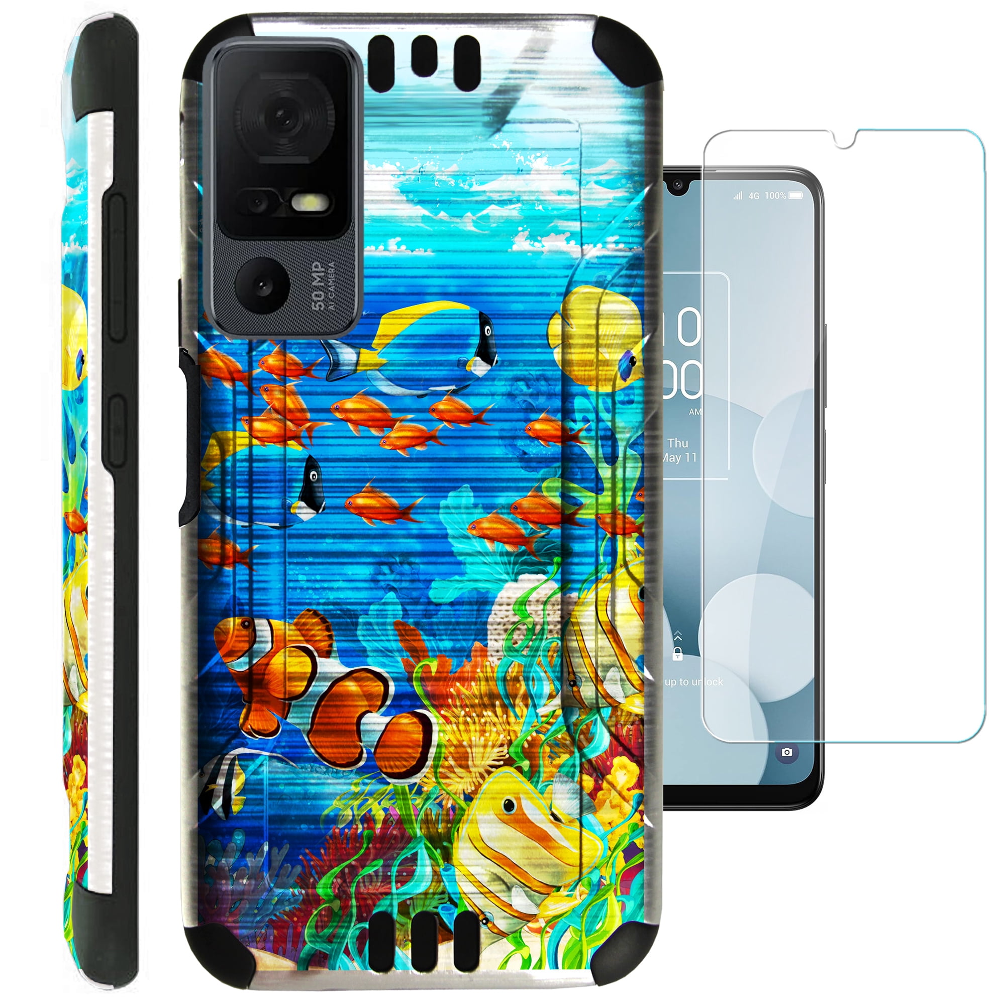 Compatible with TCL 40 XL; Brushed Metal Texture Hybrid Silver Guard ...