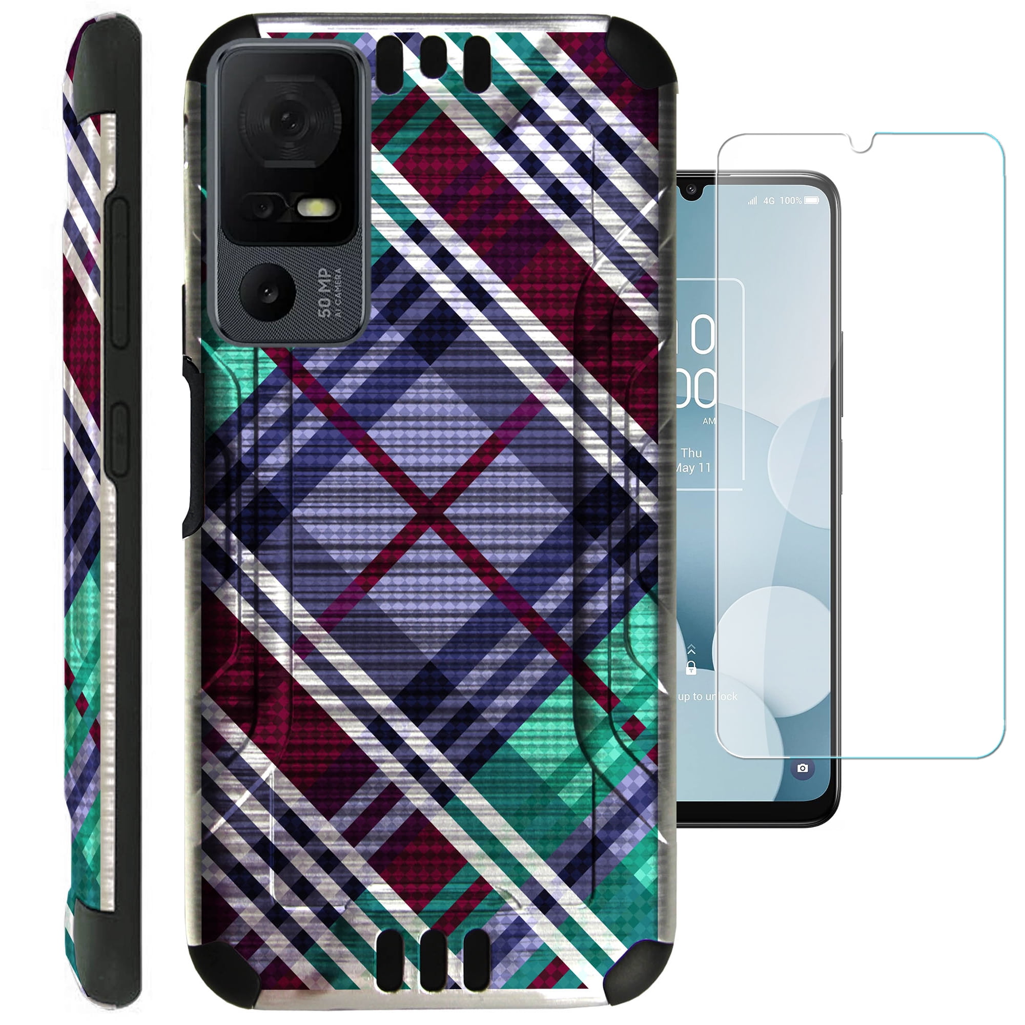 Compatible with TCL 40 XL; Brushed Metal Texture Hybrid Silver Guard ...