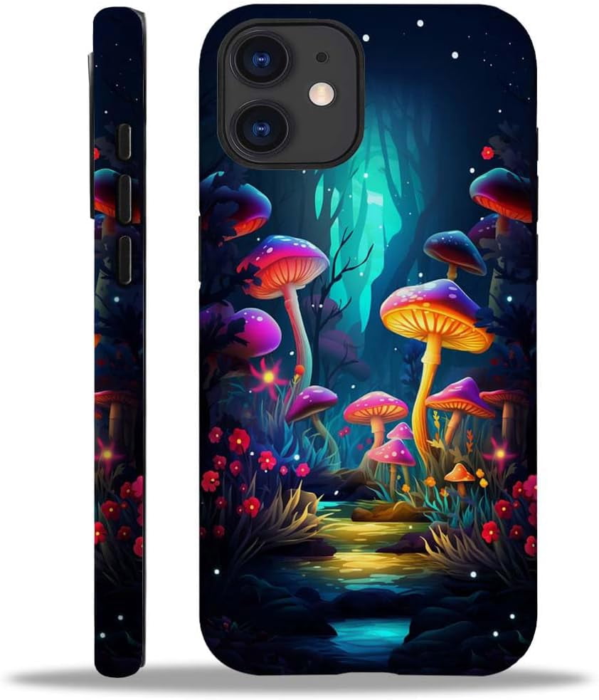 Compatible with iPhone 11 Case,Colorful Mushroom Pattern 2 in 1 Double ...