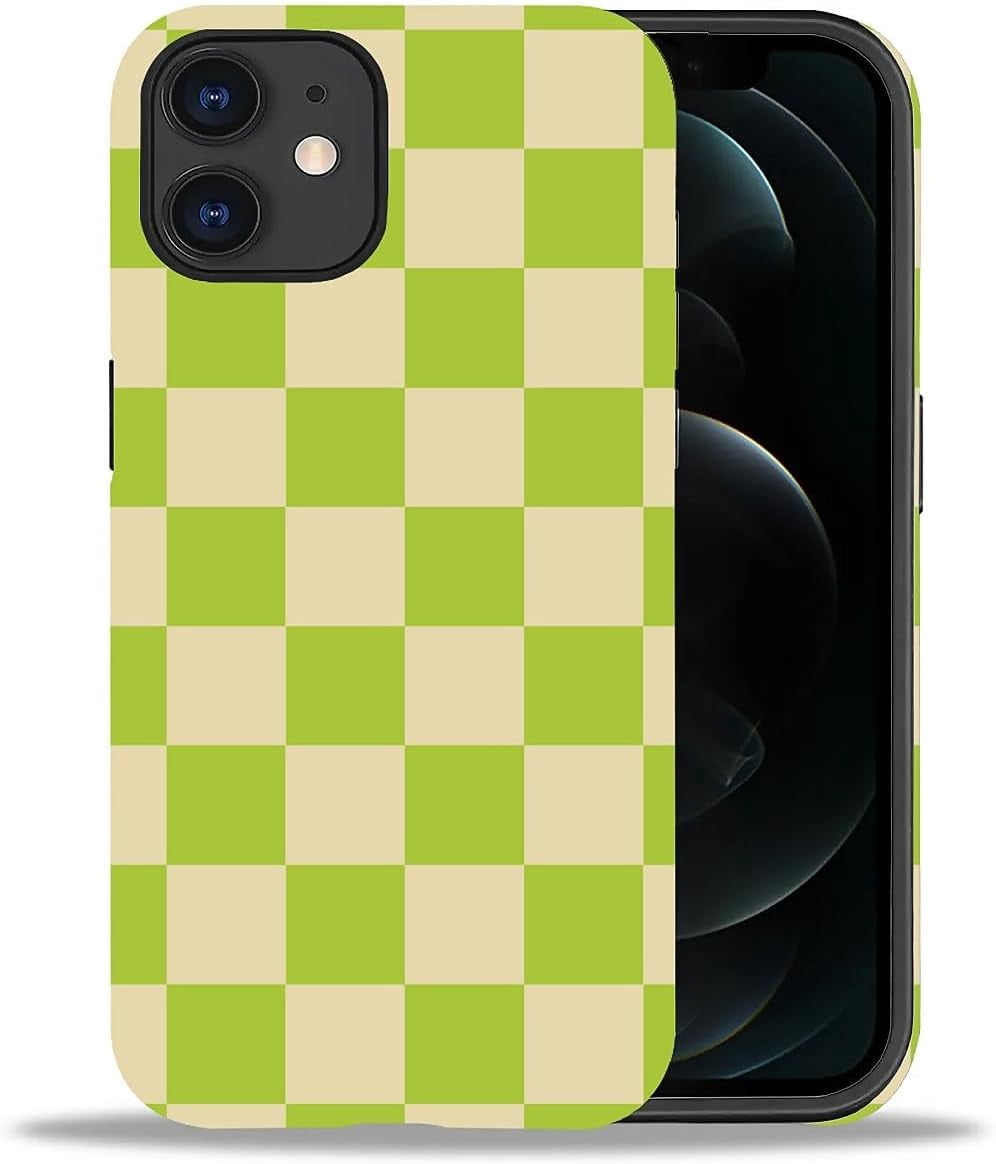 Compatible with iPhone 12/12Pro Case, Checkerboard-Matcha Green 2 in 1 ...
