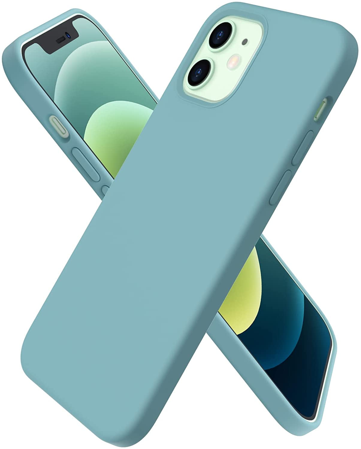 Compatible with iPhone 12 Mini Case, Slim Liquid Silicone 3 Layers Full Covered Soft Gel Rubber ...