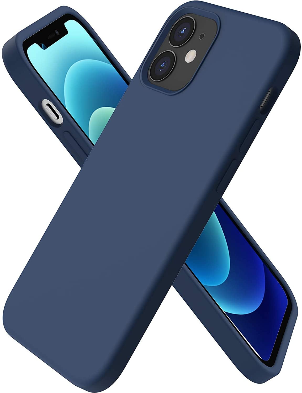 Compatible with iPhone 12 Mini Case, Slim Liquid Silicone 3 Layers Full Covered Soft Gel Rubber ...