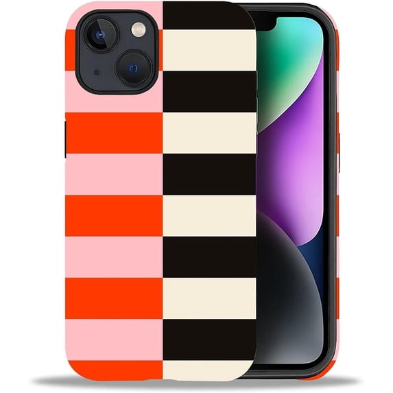 Compatible with iPhone 13/14 Case, Red Black Stripe Pattern 2 in 1 ...