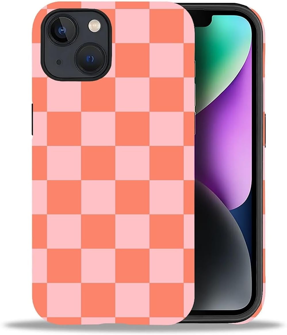 Compatible with iPhone 13/14 Case, Watermelon Red Checkerboard, 2 in 1 ...