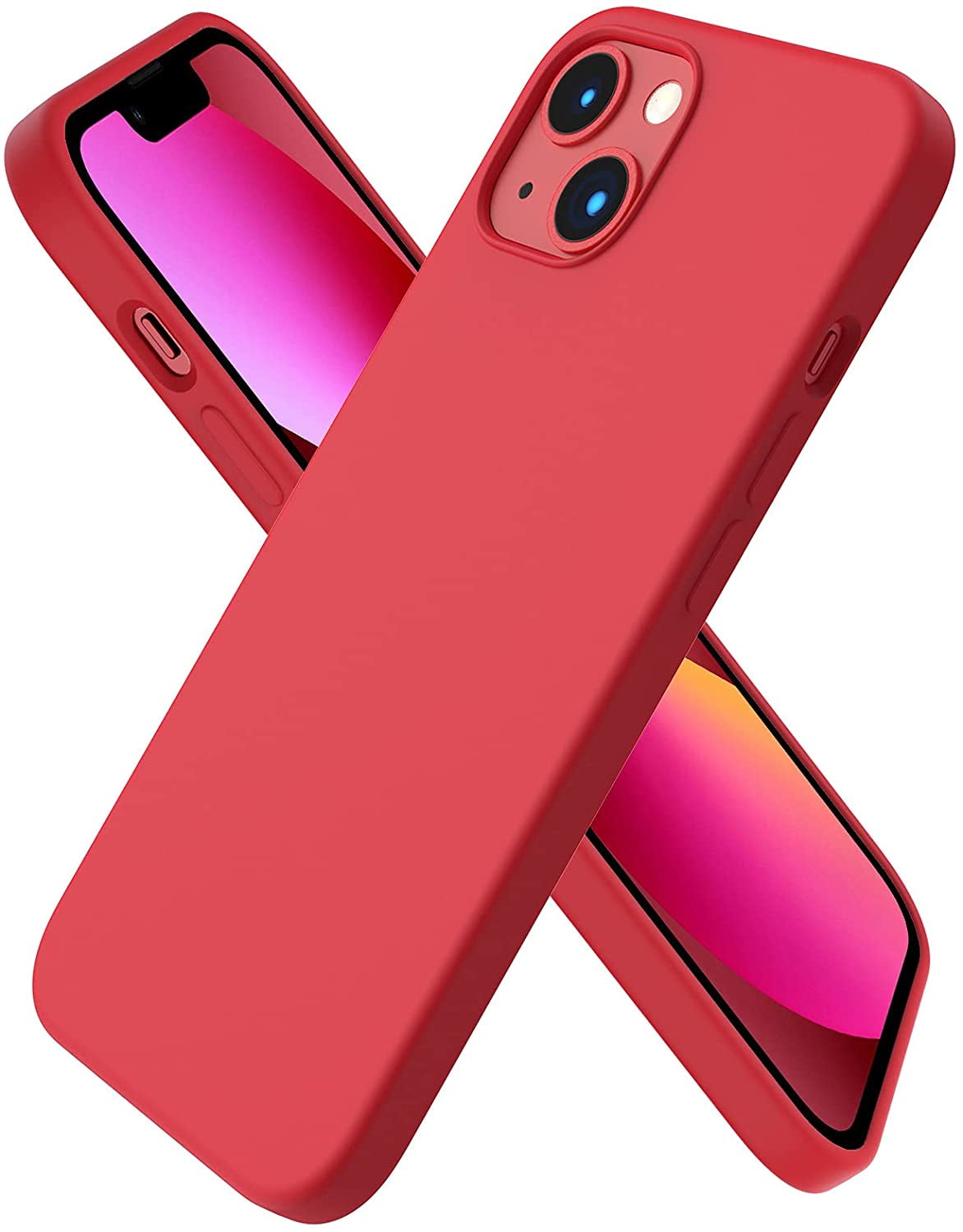Compatible with iPhone 13 Case 6.1, Slim Liquid Silicone 3 Layers Full Covered Soft Gel Rubber ...