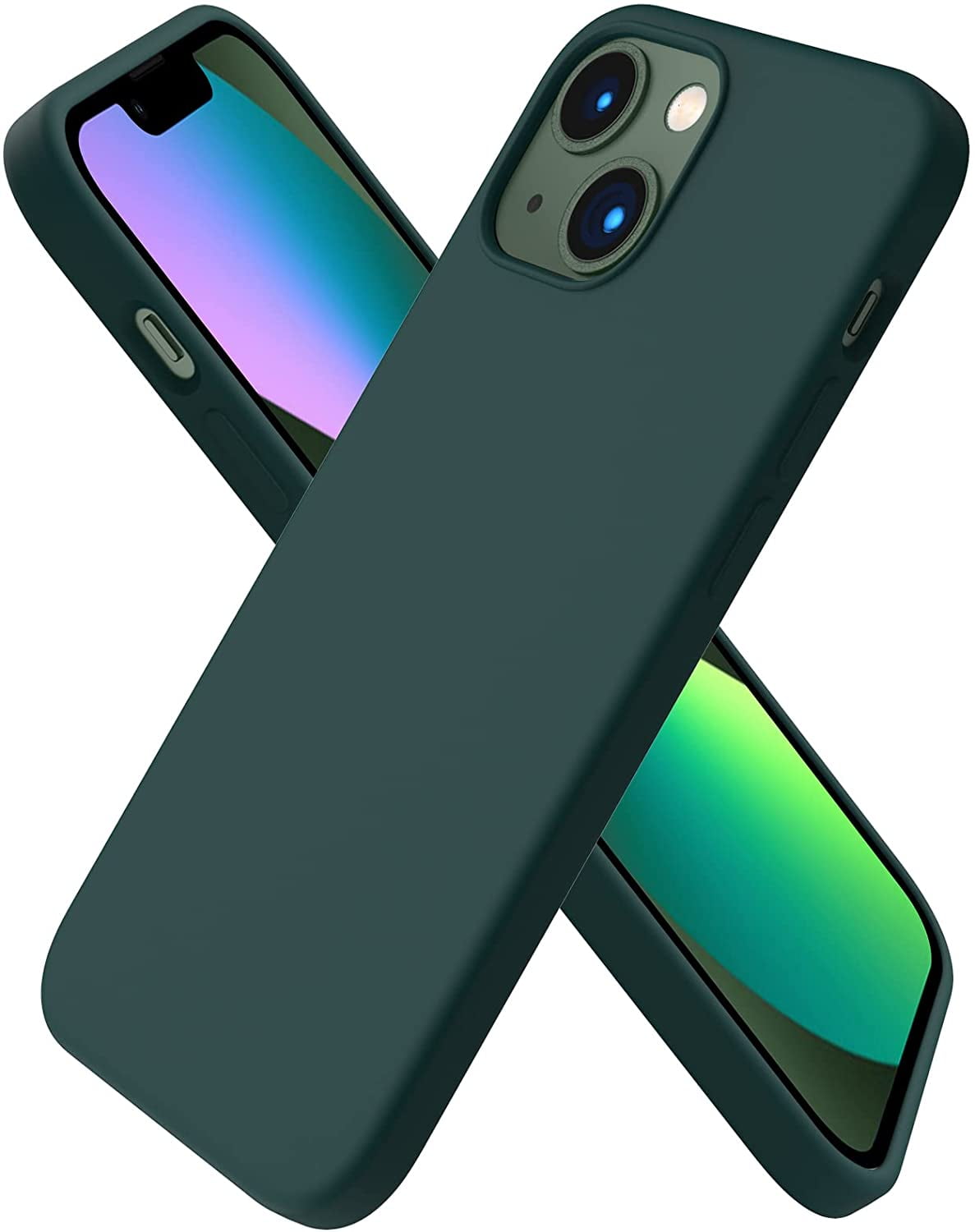 Compatible with iPhone 13 Mini Case, Slim Liquid Silicone 3 Layers Full Covered Soft Gel Rubber ...
