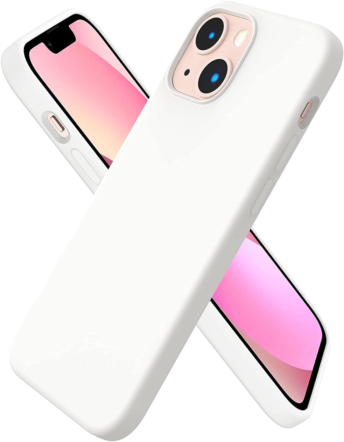 Compatible with iPhone 13 Mini Case, Slim Liquid Silicone 3 Layers Full Covered Soft Gel Rubber ...