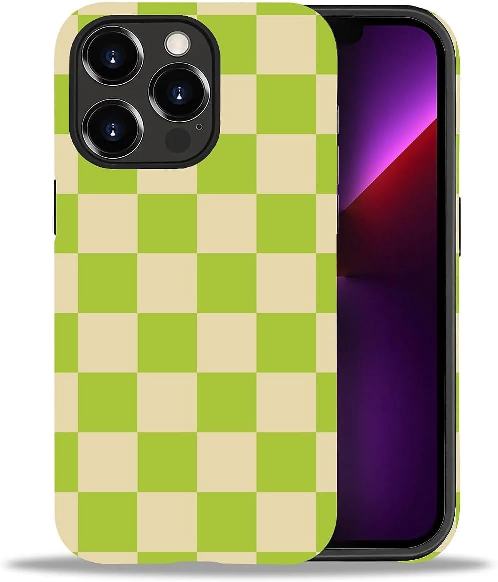 Compatible with iPhone 13 Pro Case, Checkerboard-Matcha Green 2 in 1 ...