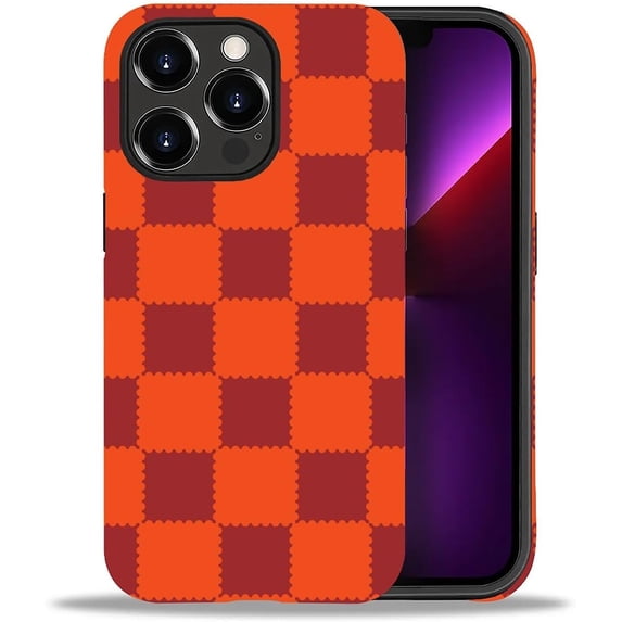 Compatible with iPhone 13 Pro Max Case, Checkerboard-Dark Red 2 in 1 ...