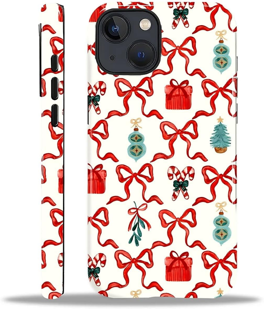 Compatible with iPhone 14 Plus Case,L2 Christmas Red Ribbon Dual Layer ...
