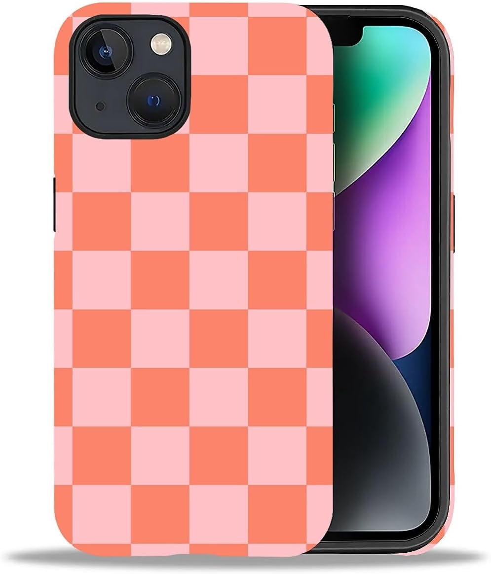 Compatible with iPhone 14 Plus Case, Watermelon Red Checkerboard 2 in 1 ...