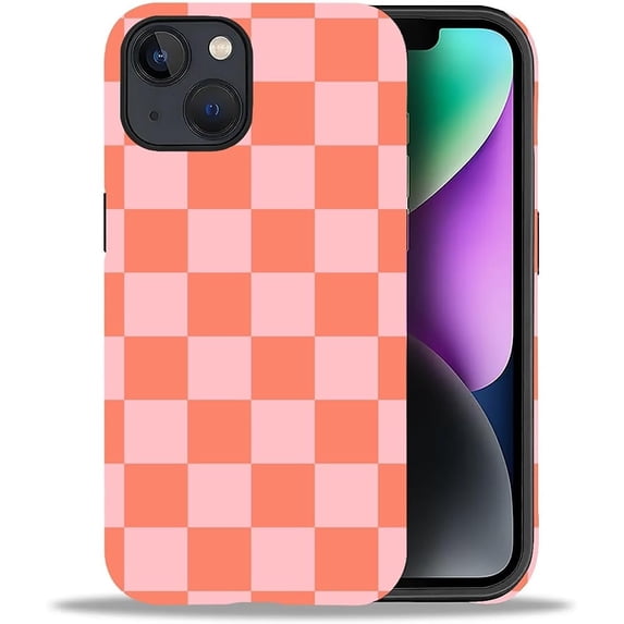 Compatible with iPhone 14 Plus Case, Watermelon Red Checkerboard 2 in 1 ...