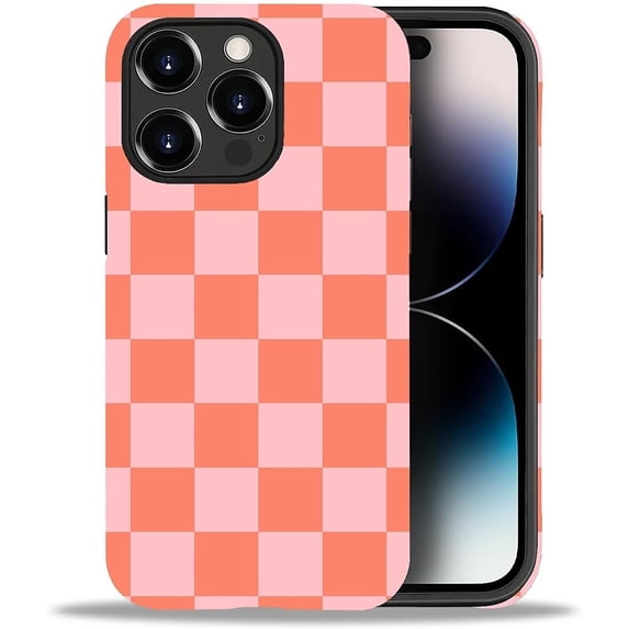 Compatible with iPhone 14 Pro Case, Watermelon Red Checkerboard 2 in 1 ...
