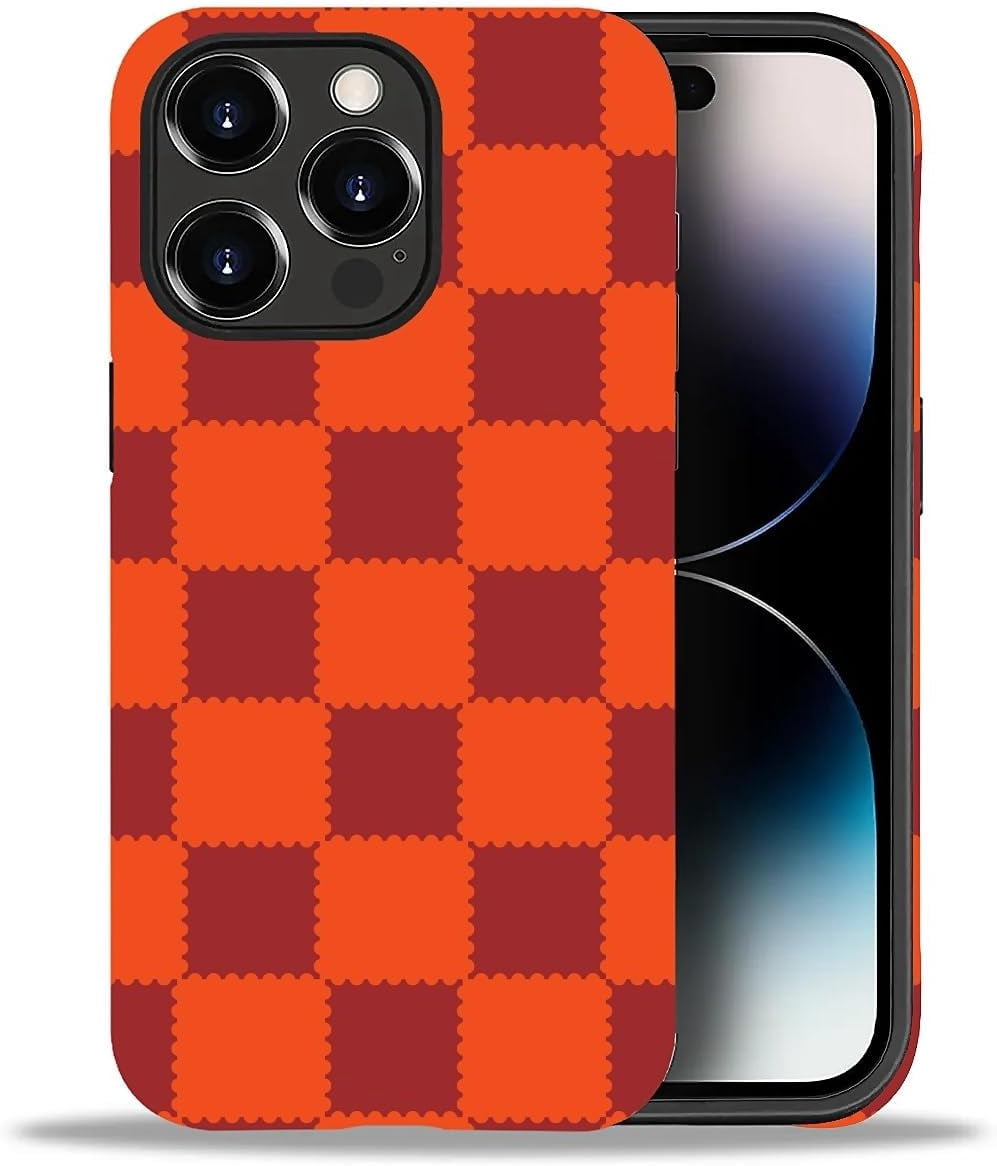 Compatible with iPhone 14 Pro Max Case, Checkerboard-Dark Red 2 in 1 ...