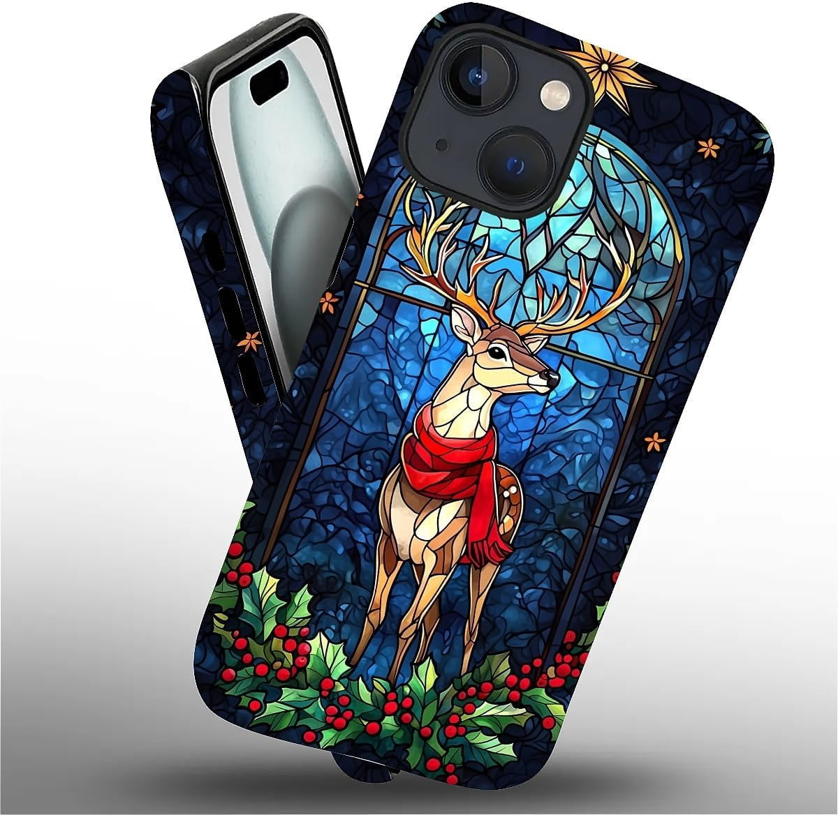 Compatible with iPhone 15 Case,Christmas Reindeer Star Pattern 2 in 1 ...
