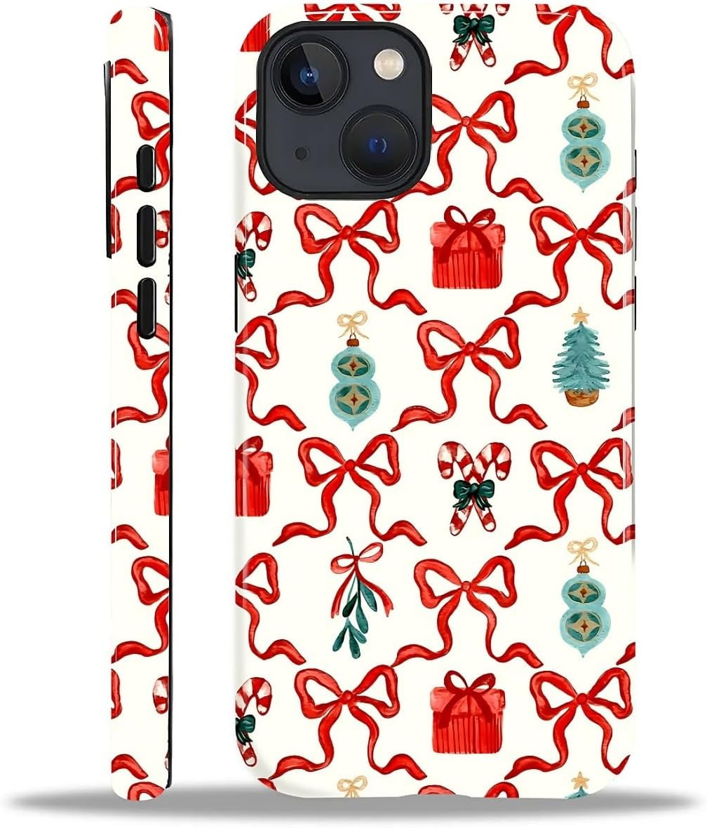 Compatible with iPhone 15 Plus Case,L2 Christmas Red Ribbon Dual Layer ...