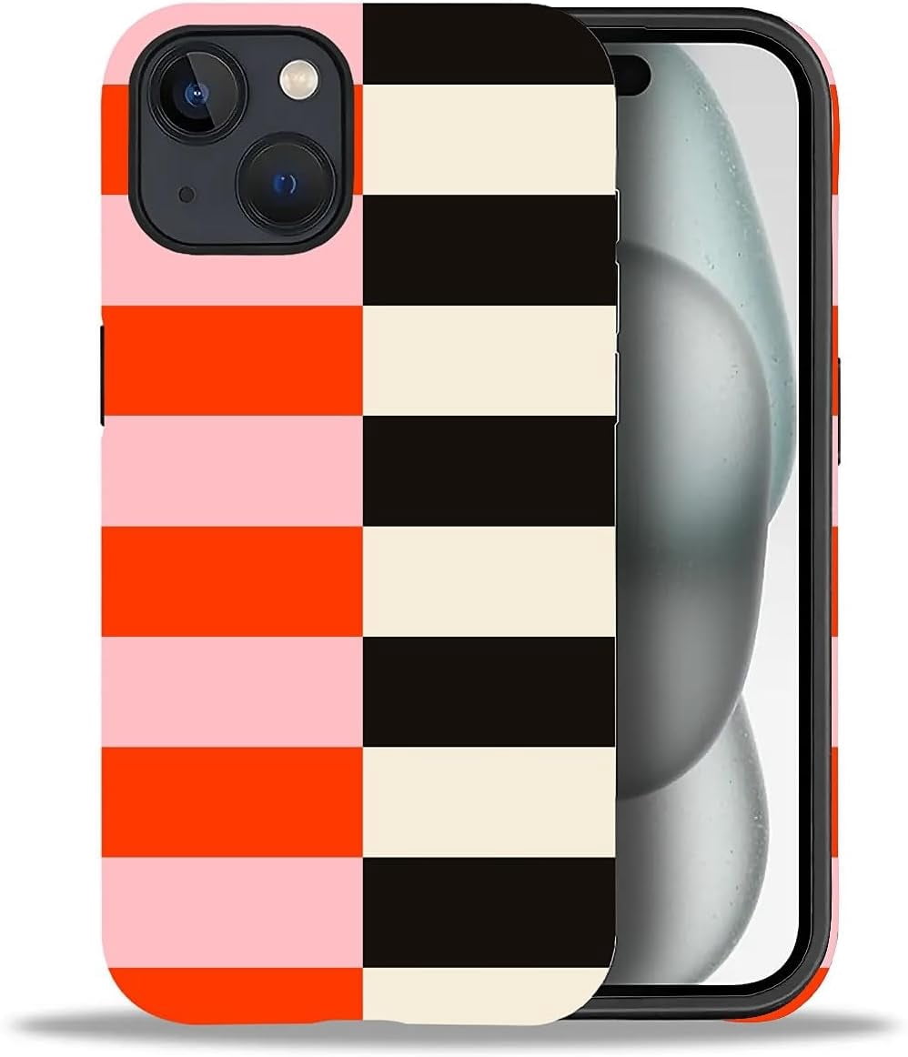 Compatible with iPhone 15 Plus Case, Red Black Stripe Pattern 2 in 1 ...