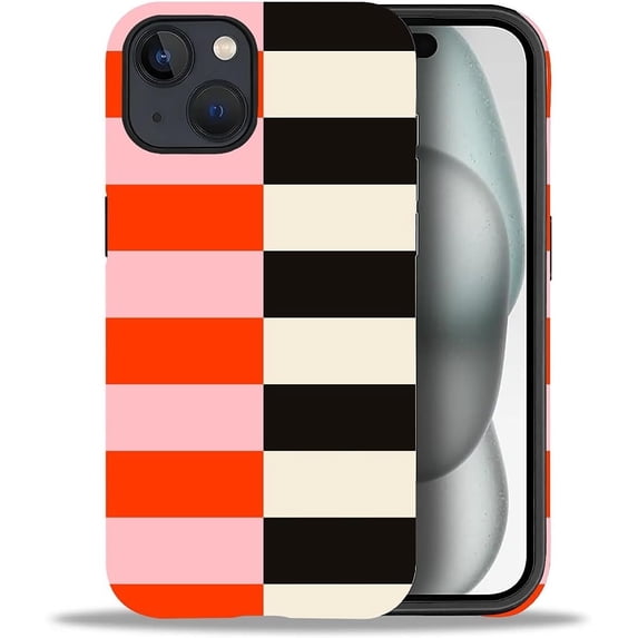 Compatible with iPhone 15 Plus Case, Red Black Stripe Pattern 2 in 1 ...