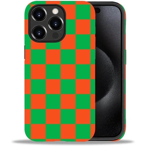 Compatible with iPhone 15 Pro Case, Checkerboard-Red-Green 2 in 1 Heavy ...