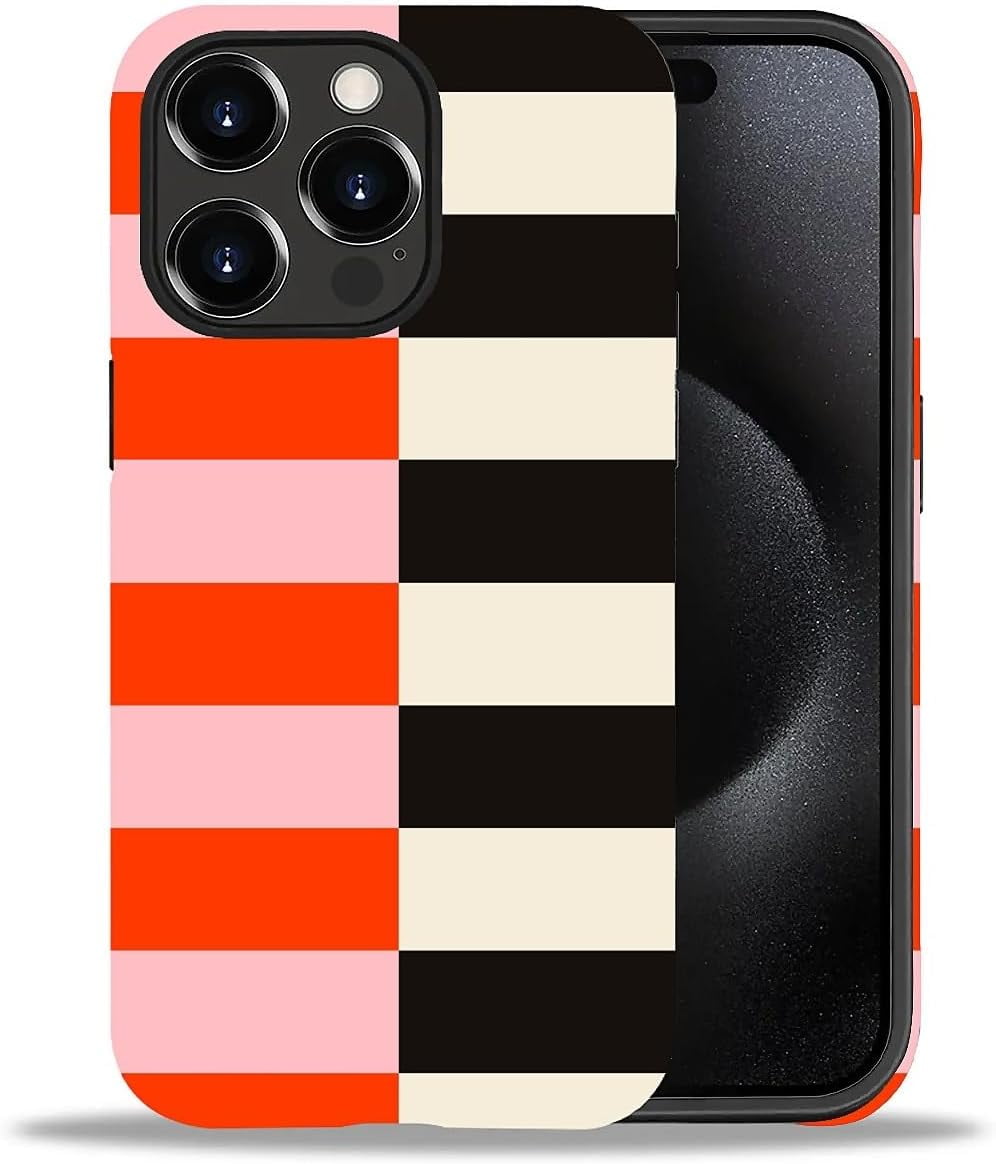 Compatible with iPhone 15 Pro Case, Red Black Stripe Pattern 2 in 1 ...