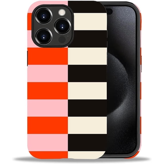 Compatible with iPhone 15 Pro Case, Red Black Stripe Pattern 2 in 1 ...