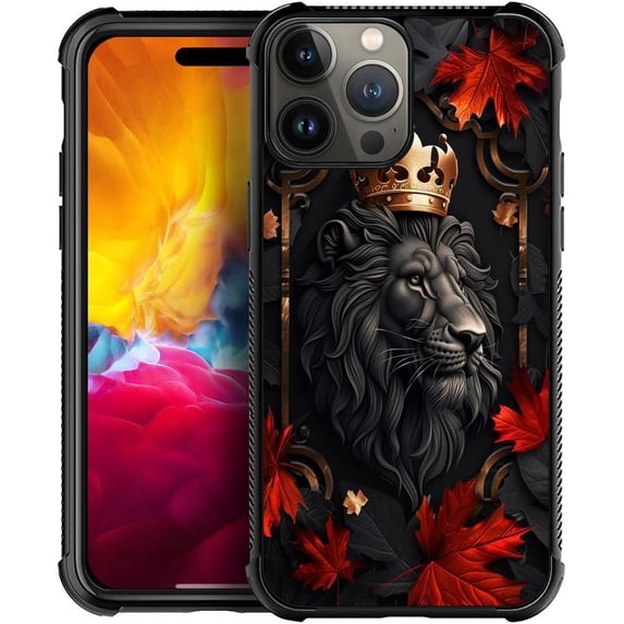 Compatible with iPhone 15 Pro Max Case,Maple Leaf Lion King Pattern ...