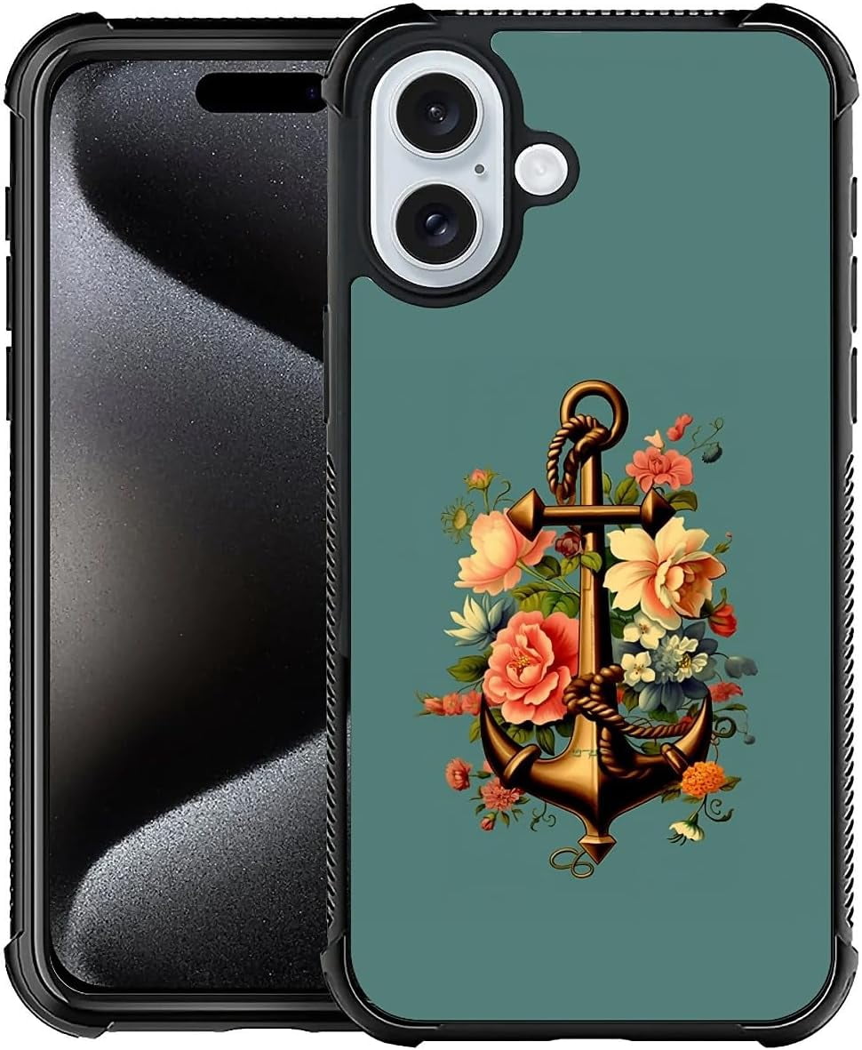 Compatible with iPhone 16 Case,Anchor Flower Pattern Soft TPU Bumper ...