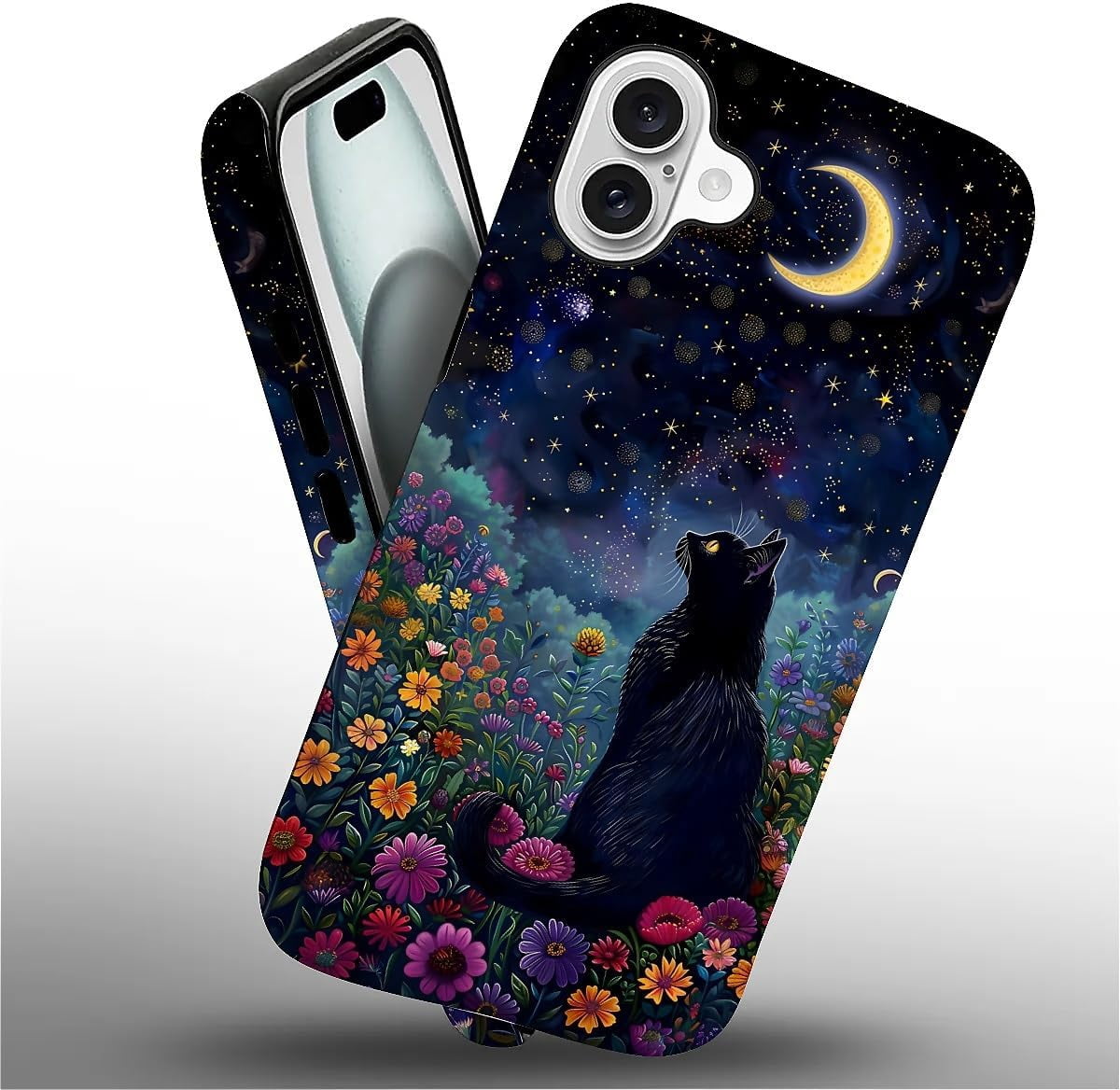 Compatible with iPhone 16 Case,Cat Look Sky Pattern 2 in 1 Double ...