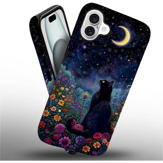 Compatible with iPhone 16 Case,Cat Look Sky Pattern 2 in 1 Double ...