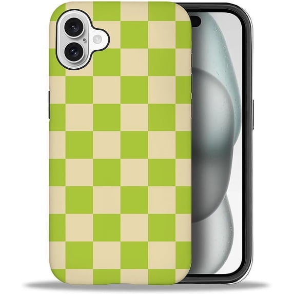 Compatible with iPhone 16 Case, Checkerboard-Matcha Green 2 in 1 Heavy ...