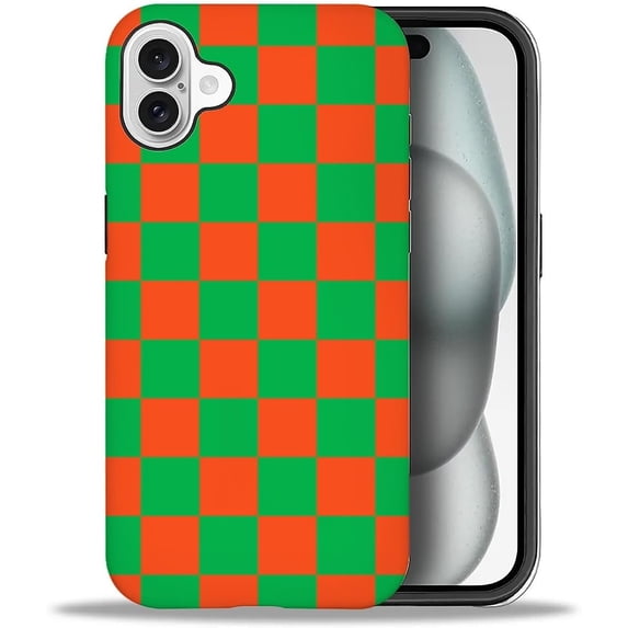 Compatible with iPhone 16 Case, Checkerboard-Red-Green 2 in 1 Heavy ...