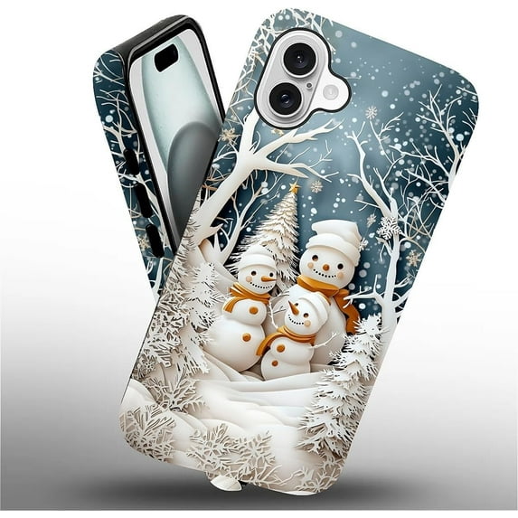 Compatible with iPhone 16 Case,The Snowman Family Four Pattern 2 in 1 ...