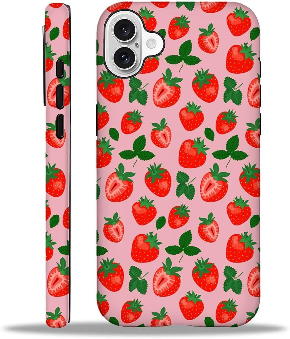 Compatible with iPhone 16 Plus Case, Strawberries 2 in 1 Heavy Duty ...