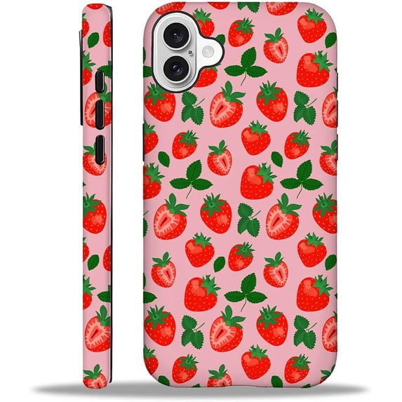 Compatible with iPhone 16 Plus Case, Strawberries 2 in 1 Heavy Duty ...