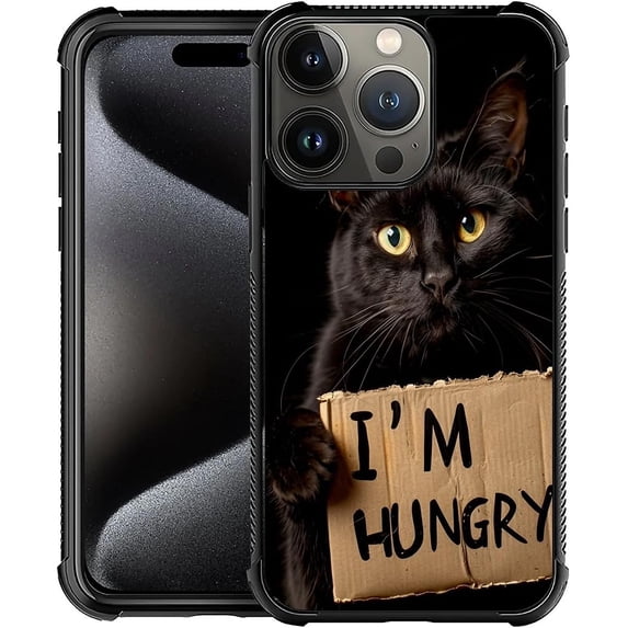 Compatible with iPhone 16 Pro Case,Black Cat is Hungry Pattern Soft TPU ...