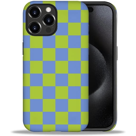 Compatible with iPhone 16 Pro Case, Checkerboard-Green Blue 2 in 1 ...